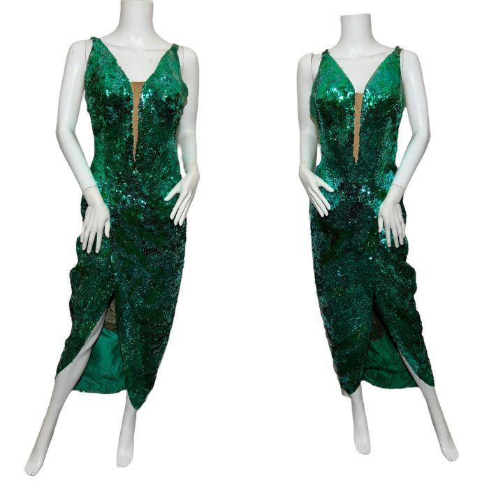 Two mermaid sequinned stage gowns C1950s with larger disc sequins in ...