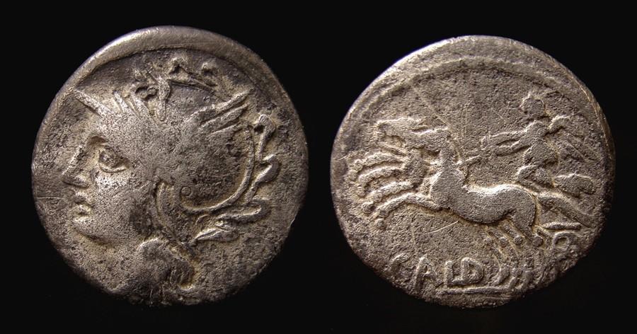 C Coelius Caldus denarius dating to c. 104 BC. Mint of Rome. Obverse ...
