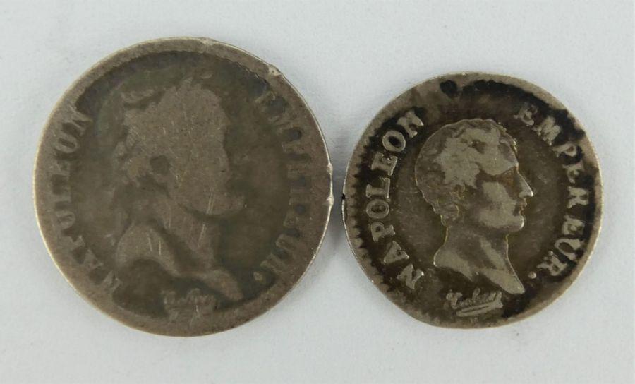 Napoleon Bonaparte silver demi franc coin 1808 and silver quart coin AN12.