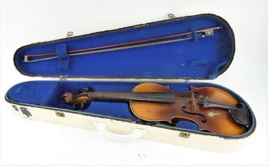 Full size vintage Karl Hofner Czechoslovakia violin with bow and coffin case c1930s. Bears ...