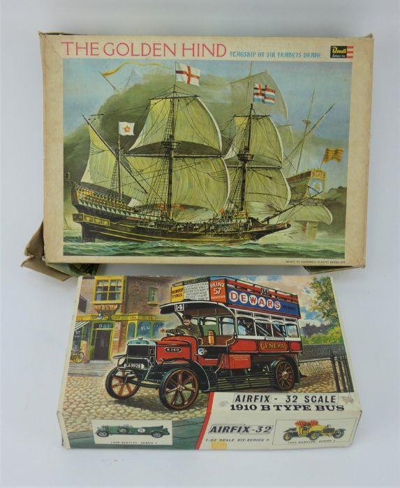 Airfix 1910 B-Type bus 1:32 scale model kit & a Revell Golden Hind ...