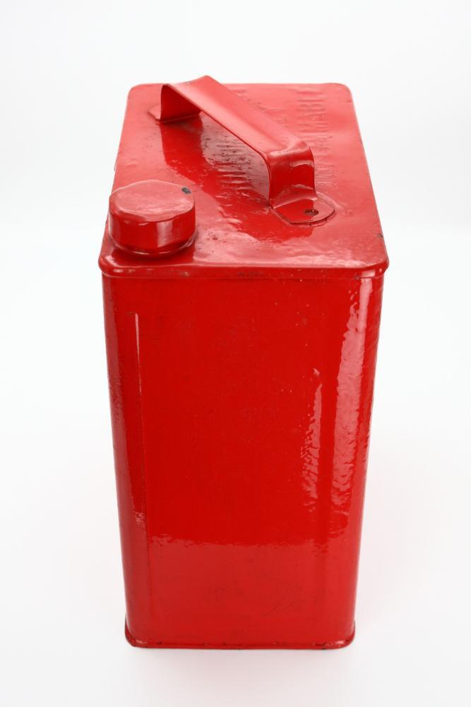 vintage bright red - recently painted - metal petrol can