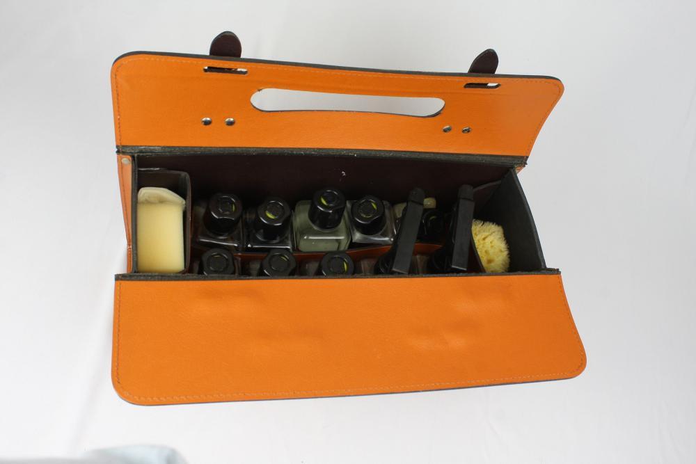 A leather cased car care kit for Ferrari by Schedoni