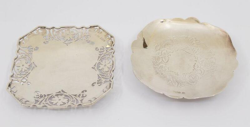 An Edwardian style silver shaped square bon bon dish, with reticulated ...