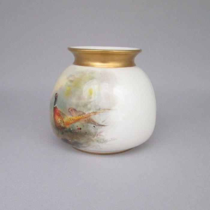A Royal Worcester Quadrilobe Vase, painted with a brace of Pheasants ...