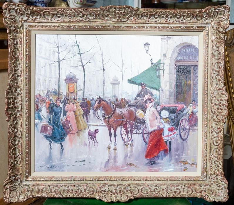 Juan Soler (Spanish, 1950), A Parisienne Departure, signed l.l., oil on ...