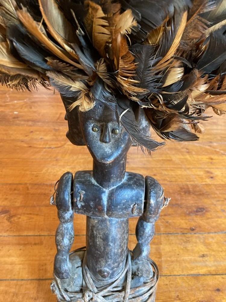 Baluba Tribal fertility male three faced statue in wood with a feather ...