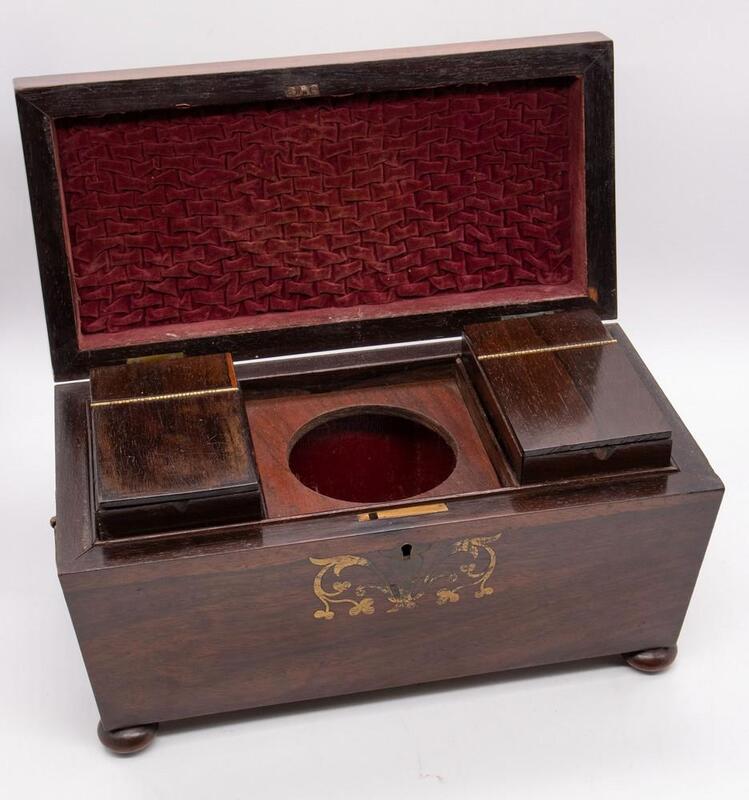 A 19th Century rosewood veneered brass inlaid large tea caddy ...