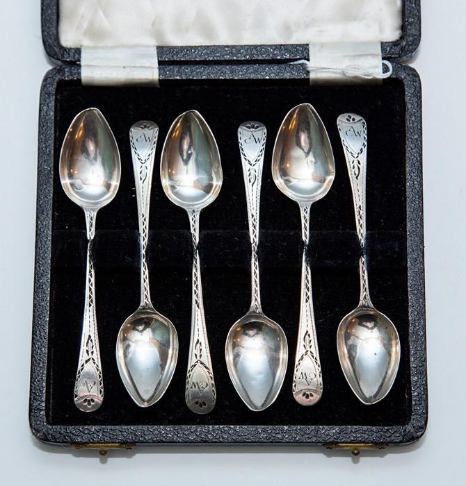 A set of six George III silver old English pattern teaspoons, bright ...