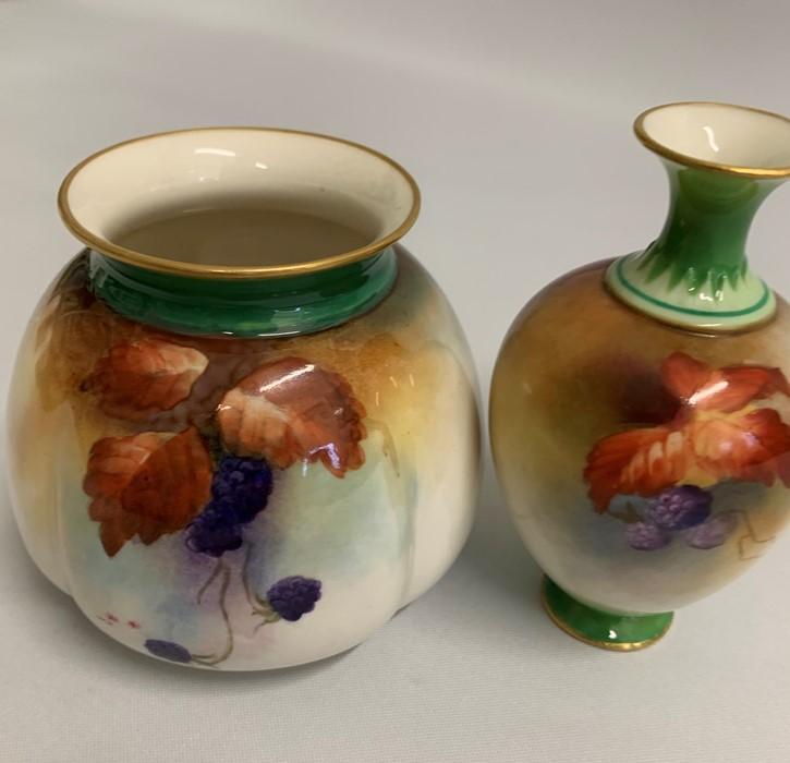 A Royal Worcester Quadrilobe Vase , painted with Fruit. Signed by Kitty ...
