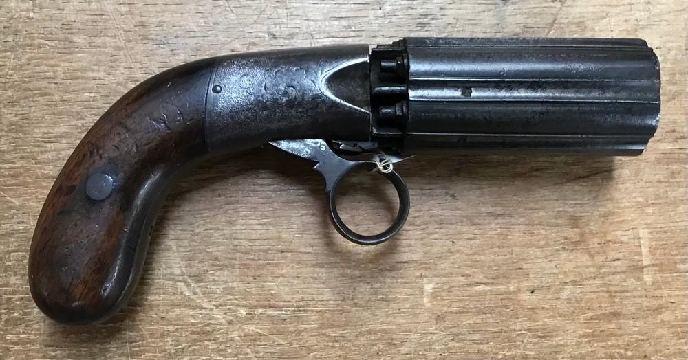 A scarce Pepperbox Percussion Cap pistol with Ring Trigger, Six Shot 7 ...