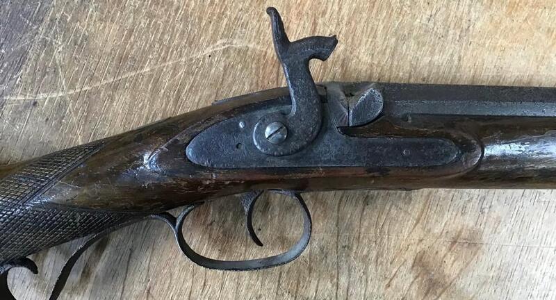 A wall-hanging 19th century single barrel muzzle loading sporting gun ...