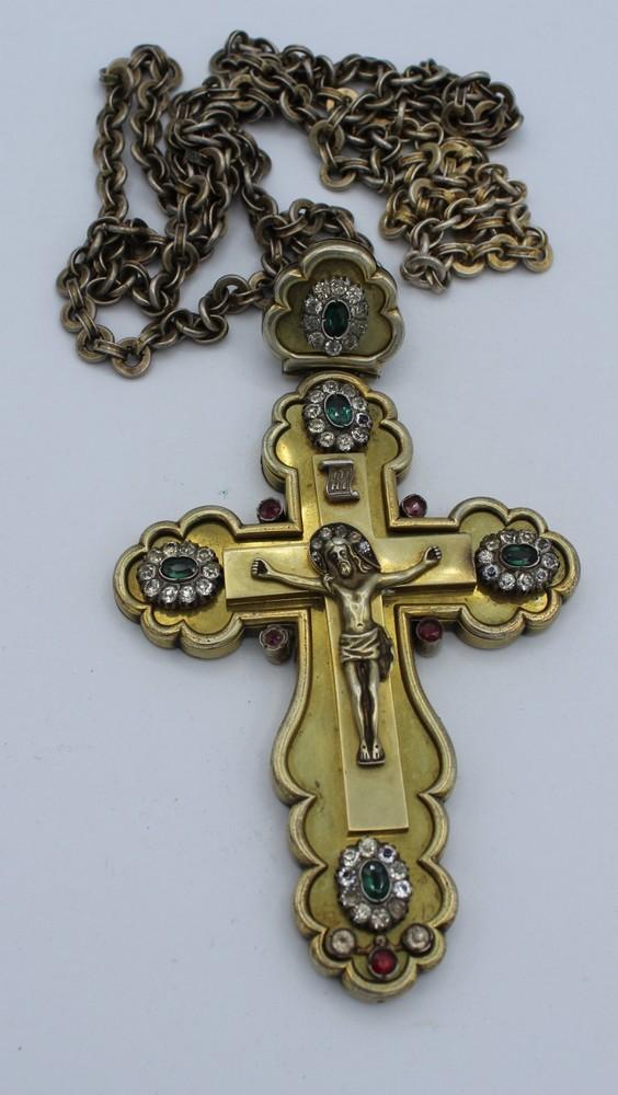 A 19th century Russian orthodox silver gild Bishops cross set with ...