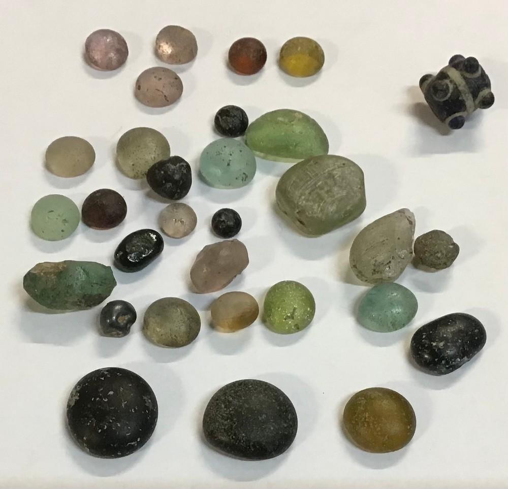 Collection of Ancient Greek and Roman Glass Beads with silver earrings ...