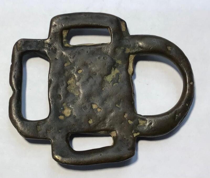 Decorated Celtic bronze 4 way strap junction. H.56mm. W.45mm. Lovely ...