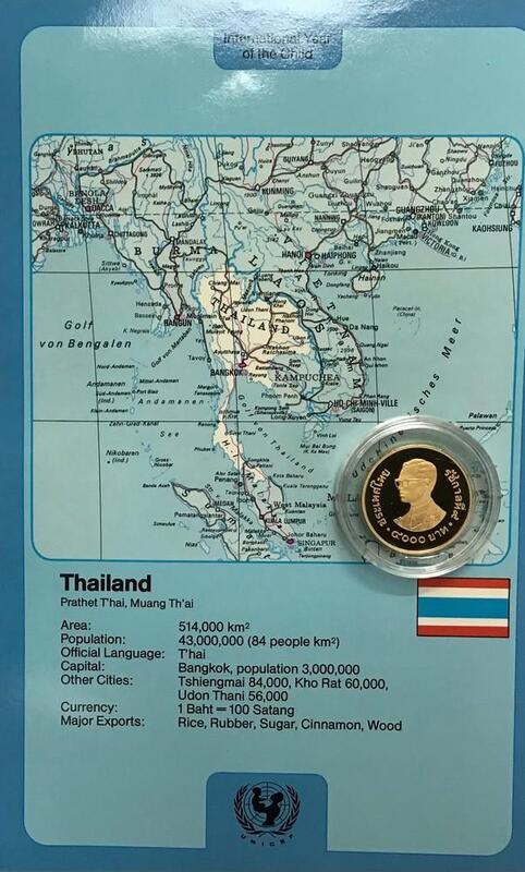 Scarce 1979-82 UNICEF Gold Proof Coin with Certificate for Thailand ...