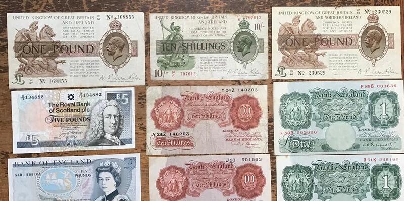 Collection of Bank of England Banknotes includes two N.K. Warren Fisher ...