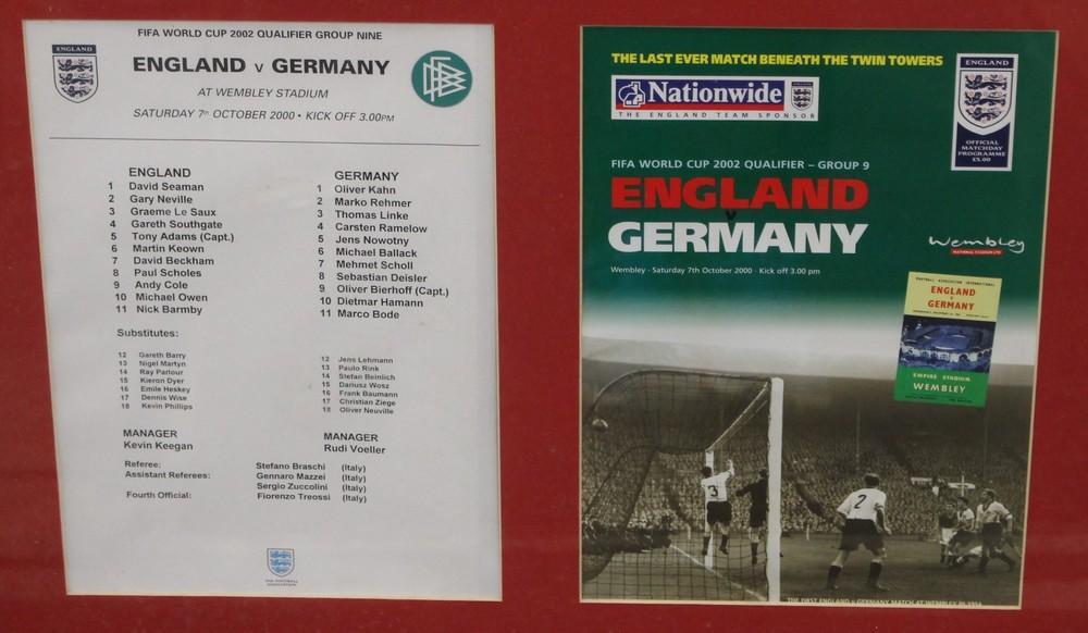 England: A framed and glazed montage of England v Germany 7th October ...