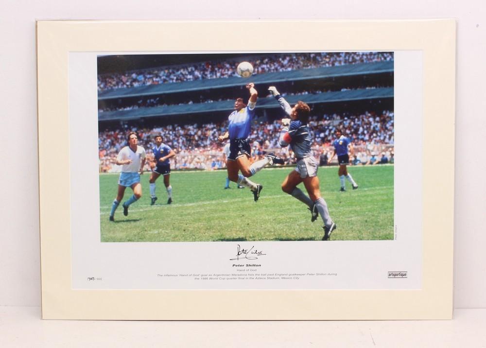 Football: A mounted print of 'Peter Shilton Hand of God', Limited ...