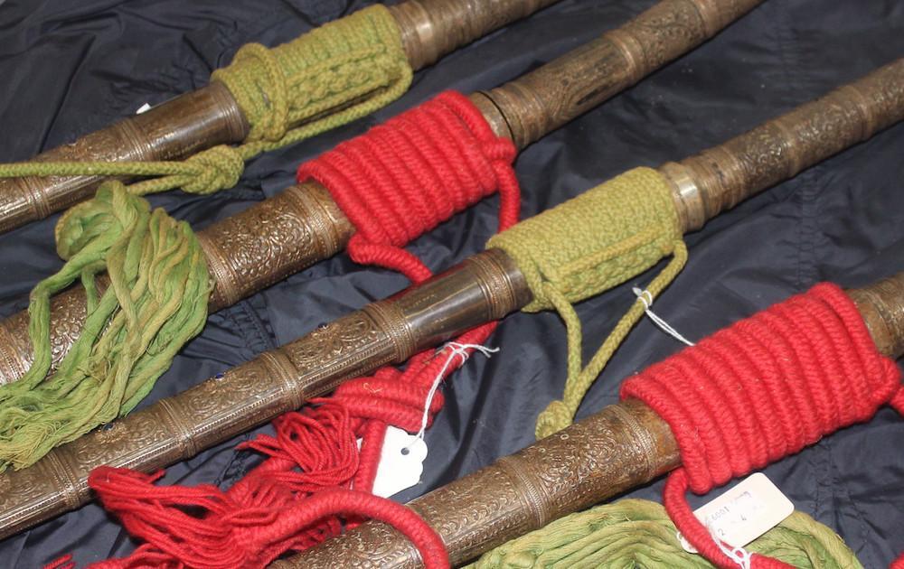 Two pairs of Thai Daab swords, 20th century, each having slightly ...