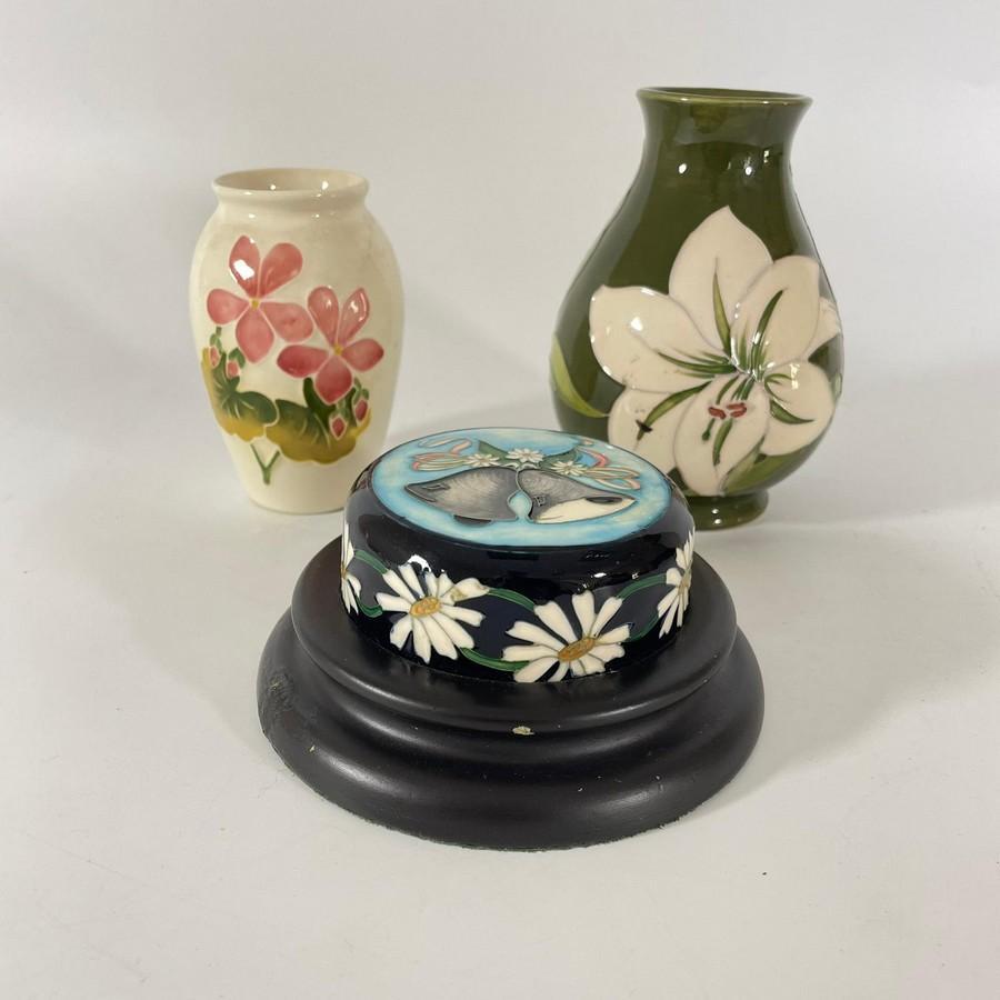 A Moorcroft Bermuda Lily Vase, approx 14cm tall. Another Moorcraft Vase ...