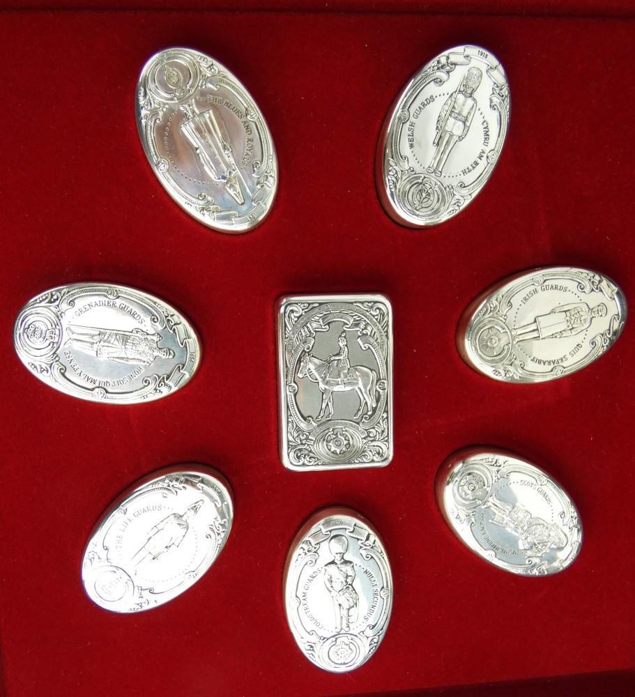 Franklin Mint Guards Regiments Silver Box Collection in display case ...