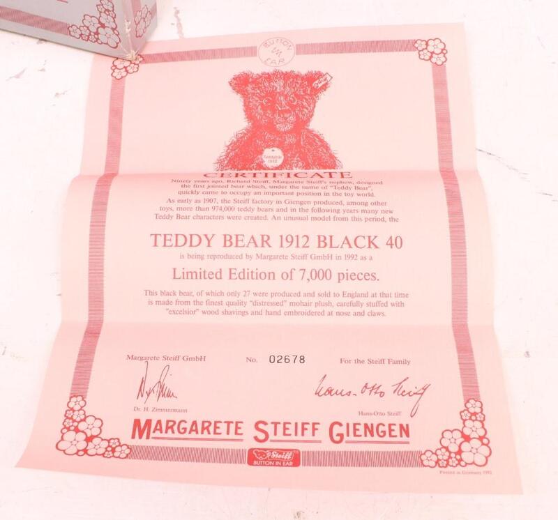 Steiff: A boxed Steiff Teddy Bear 1912 Replica, black 40cm, Limited ...