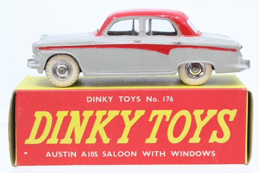Dinky: A boxed, Dinky Toys, 176, Austin A105 Saloon, grey and red two ...