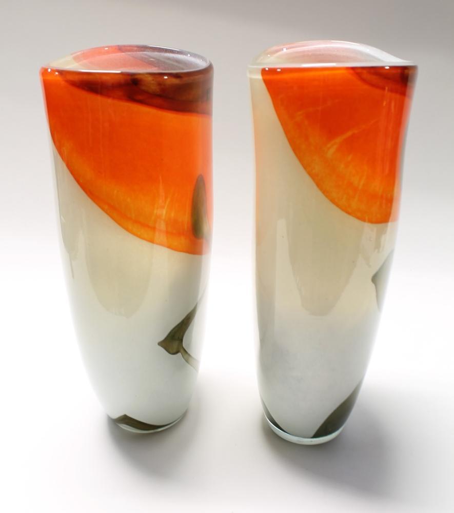 Svaja hand crafted glass. A pair of large tall glass vase with abstract ...