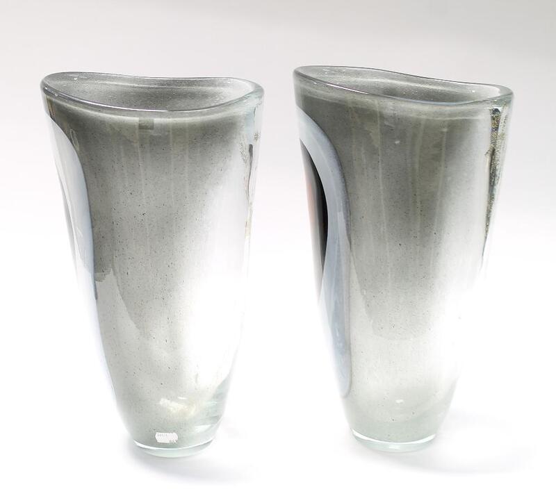 Svaja hand crafted art glass. A near pair of large tall vases with a ...