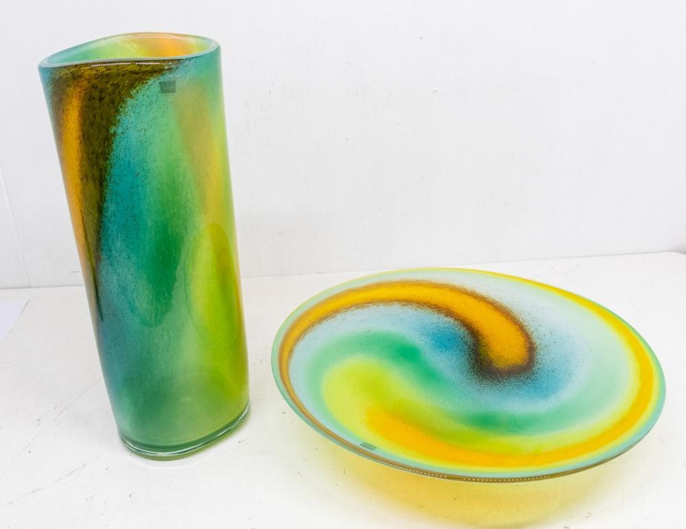 Svaja hand crafted art glass. A large tall vase decorated in shades of ...