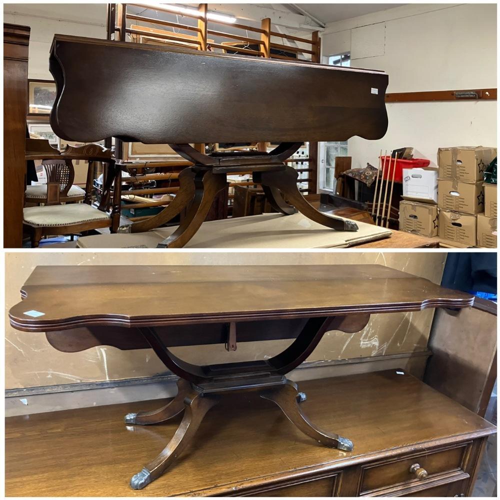 Drop leaf occasional table sprung leaves over pedestal base supported ...