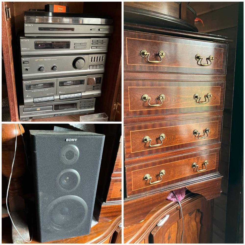 Mahogany effect stereo cabinet complete with sony stacking stereo ...