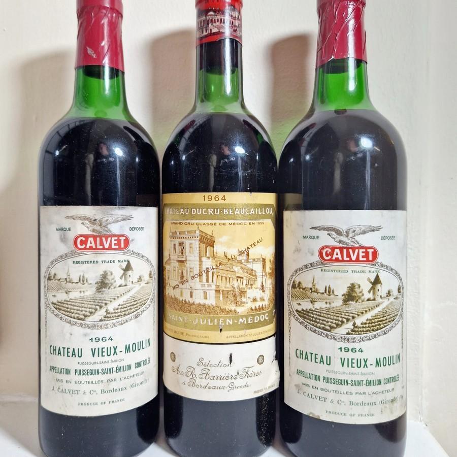 2 Bottles of 1964 Calvet Chateau Vieux-Moulin Bordeaux red wine and a ...