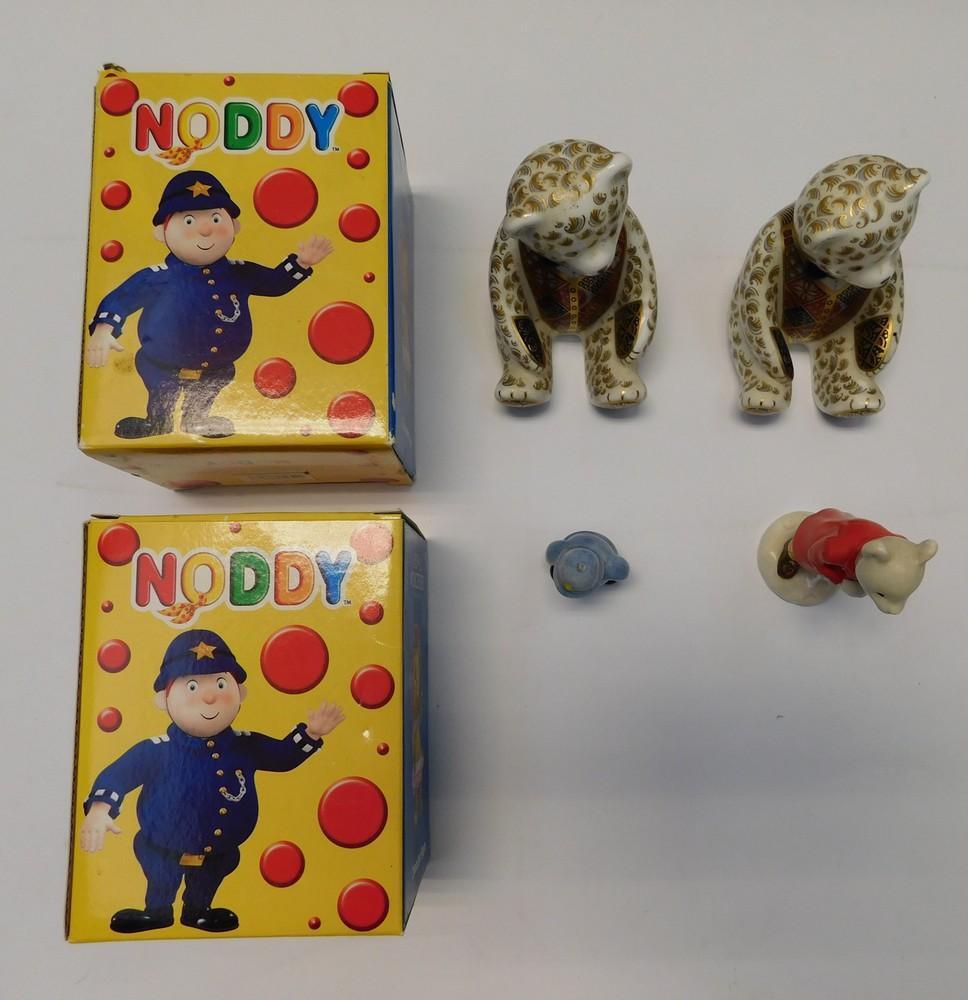 Two boxed Royal Worcester Noddy figures, two Crown Derby gold stopper ...