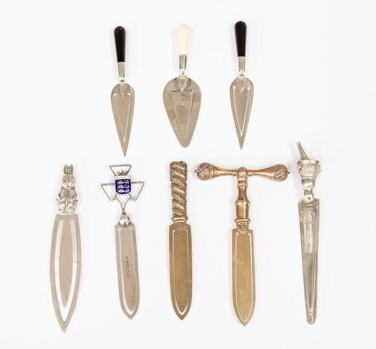 Three silver trowel bookmarks, two stamped 925, one hallmarked ...