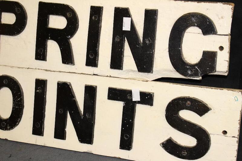 Wooden double section Information trackside sign SPRING POINTS worn but ...