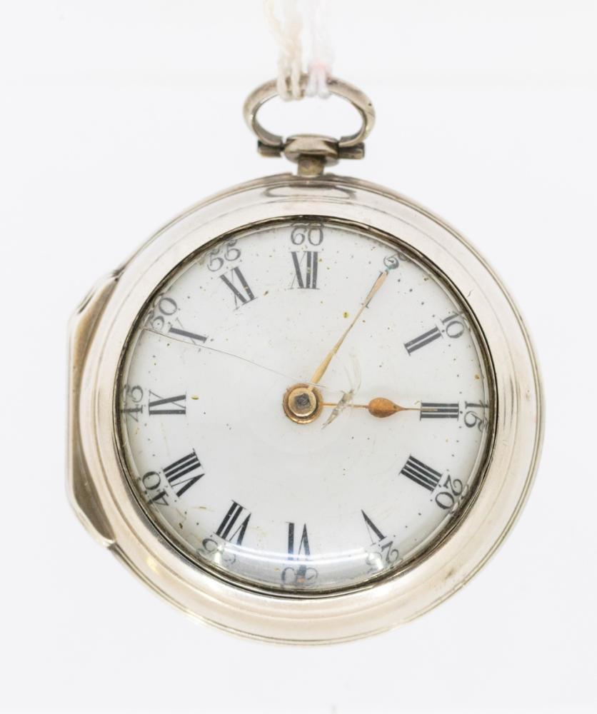 A George III silver pair cased J Moore London pocket watch, comprising ...