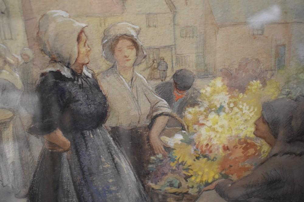 William Forbes Ashburner (1875-1951) watercolour, flower sellers ...
