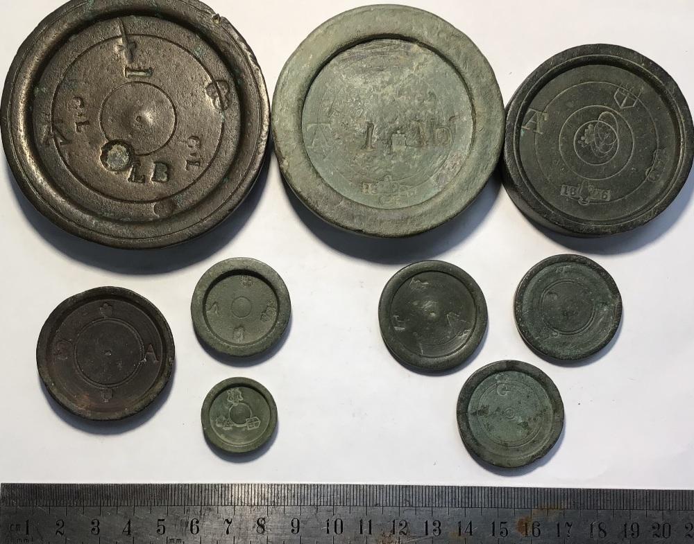 Collection of Trade weights. ½lb avoirdupois bronze trade weight dated ...