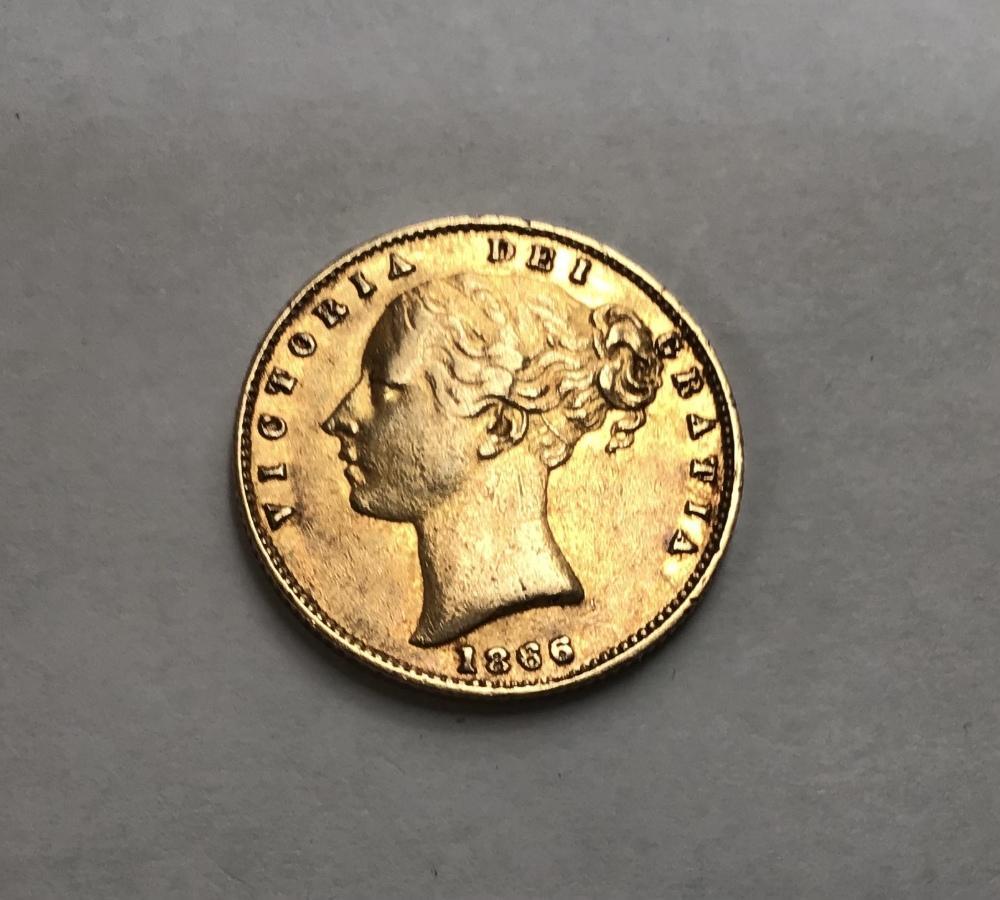 Victorian 1866 Young Head Shield Back Sovereign Die Number 59