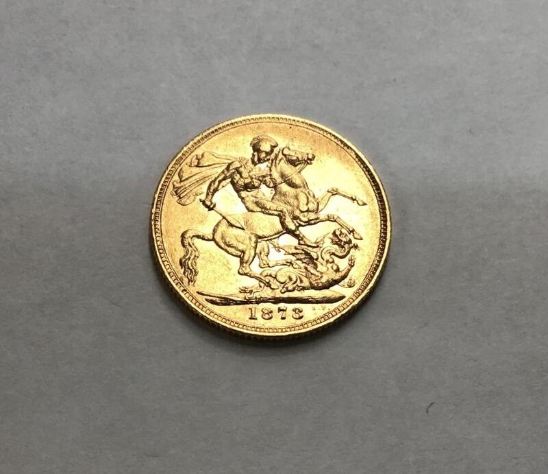 Victorian 1873s Young Head St. George Sovereign.