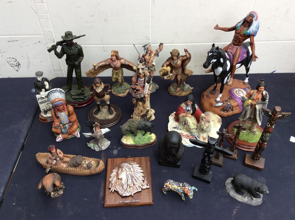 A collection of Native American resin figurines