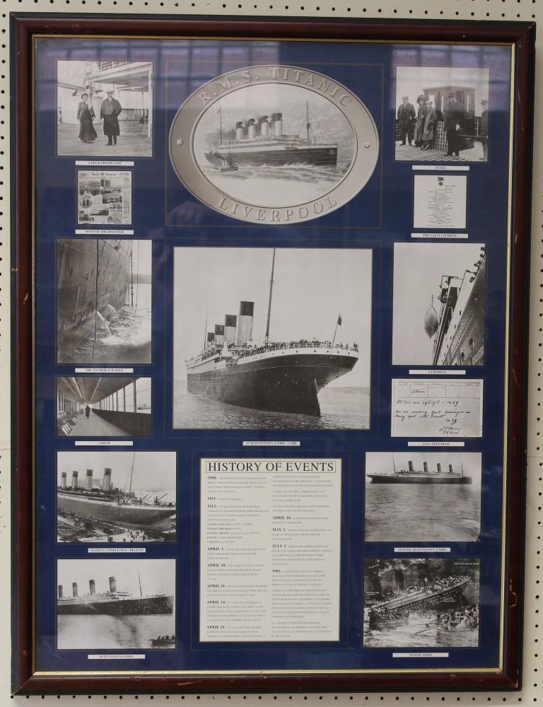 Aframed group of reproduced photographs and history of events of the ...