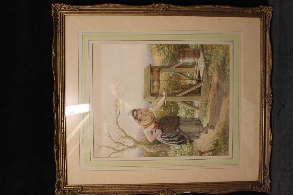 William Lucas (1840-1895) Woman drawing water from a well, signed and ...