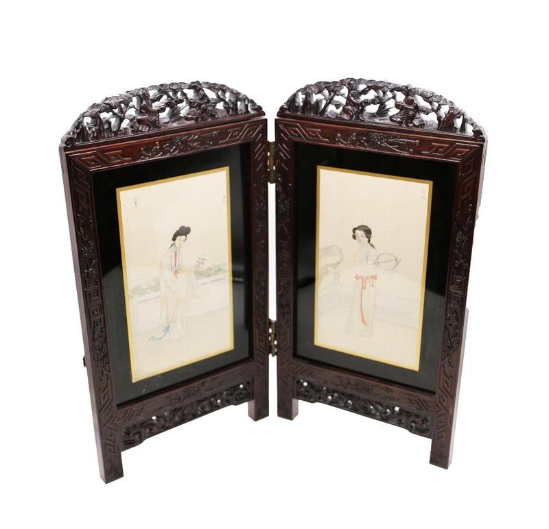 An early 20th century Japanese table screen in hardwood with hand ...