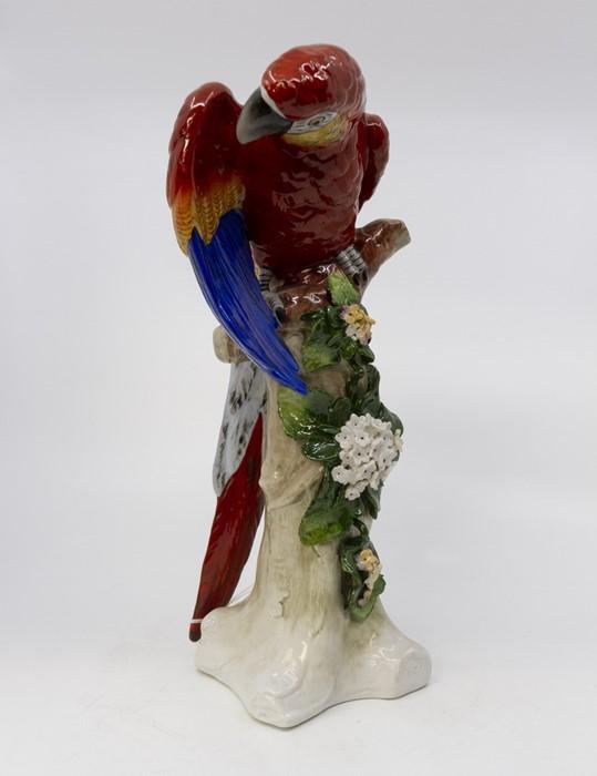 Dresden late 20th Century red and blue parrot on tree with floral ...