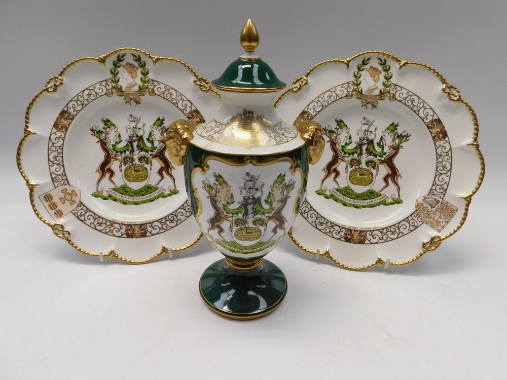A Caverswall China Limited Edition covered urn shaped vase with lug ...