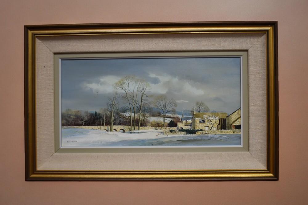 Michael Barnfather (b.1934) Ashford in the water in the snow oil on ...