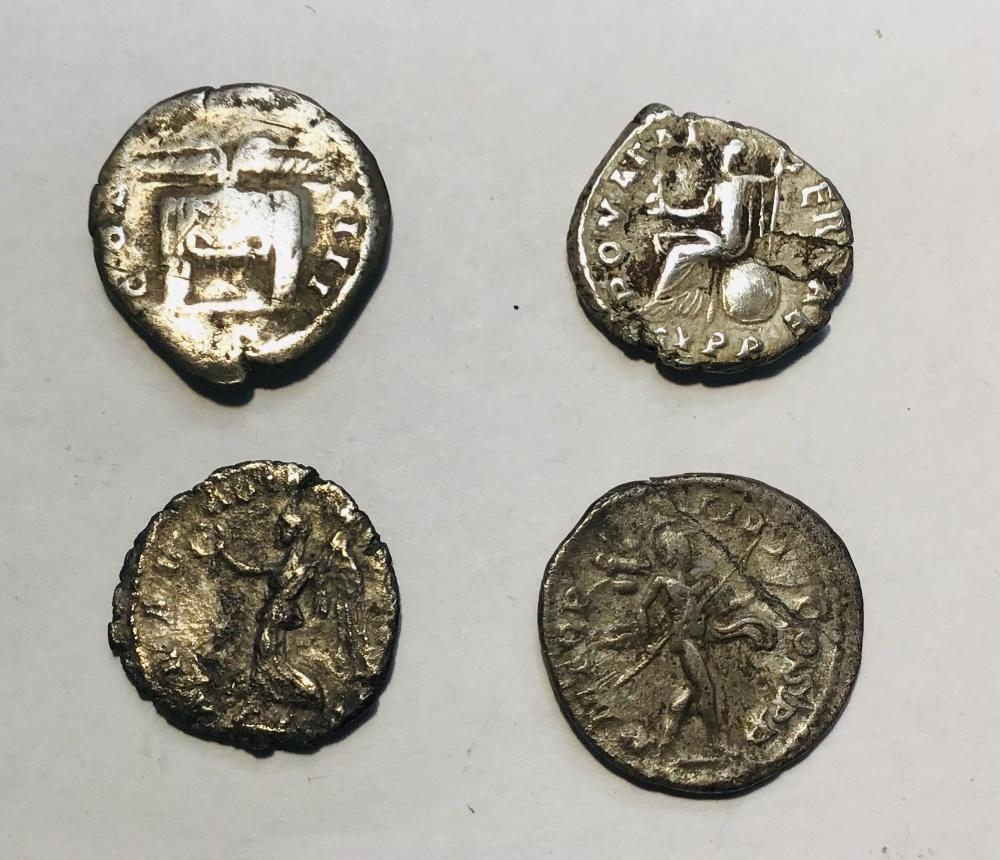 Four Silver Roman Coins of Antoninus Pius, Commodus, Septimus Severus ...